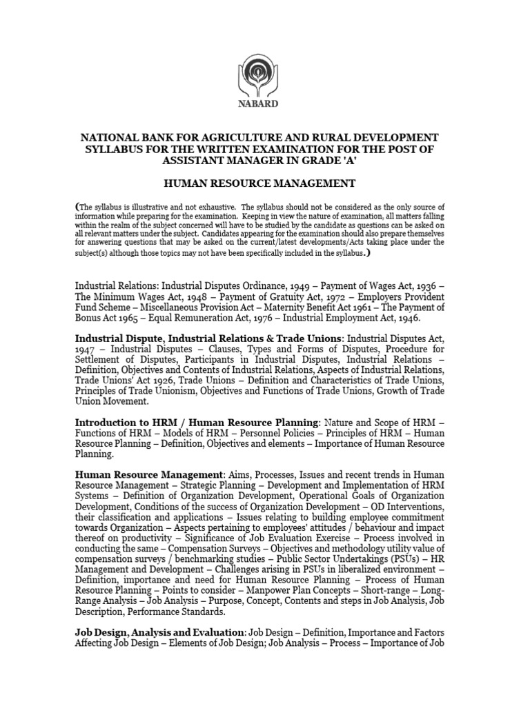 NABARD Assistant Manager HRM Syllabus | PDF | Motivation | Motivational
