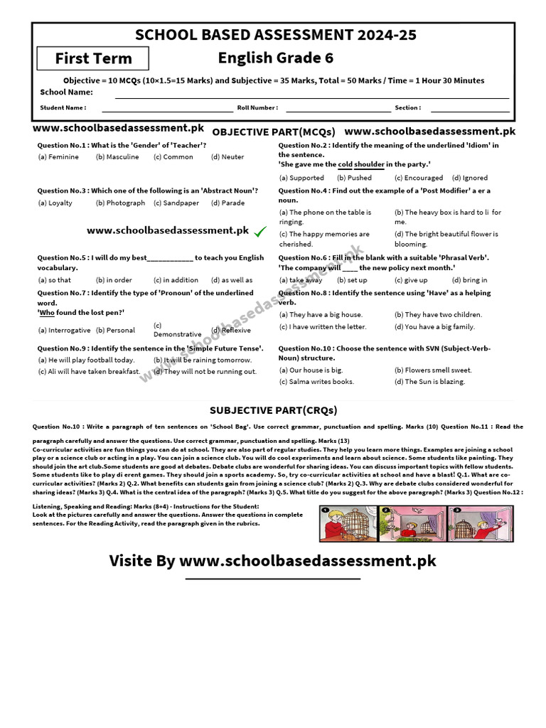 Grade 6 English Assessment 2024 | PDF | Grammatical Gender | English ...