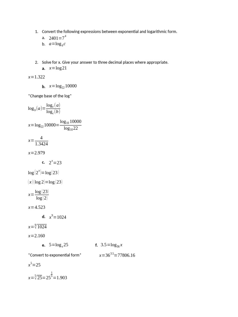 Rod's Exponential and Logarithmic Equations | PDF | Logarithm | Numbers