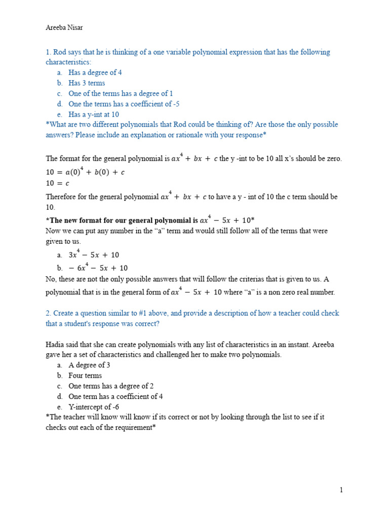 Adv Function Assignment 1 - Areeba | PDF | Asymptote | Function (Mathematics)