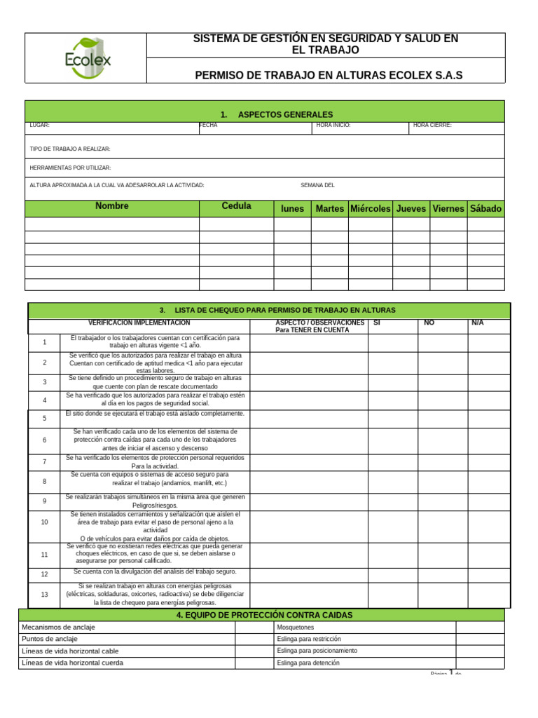 Permiso de Trabajo en Alturas | PDF