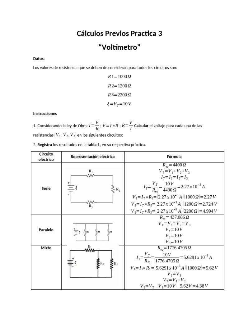 Cálculos Previos Practica 3 | PDF | Cantidad | voltaje