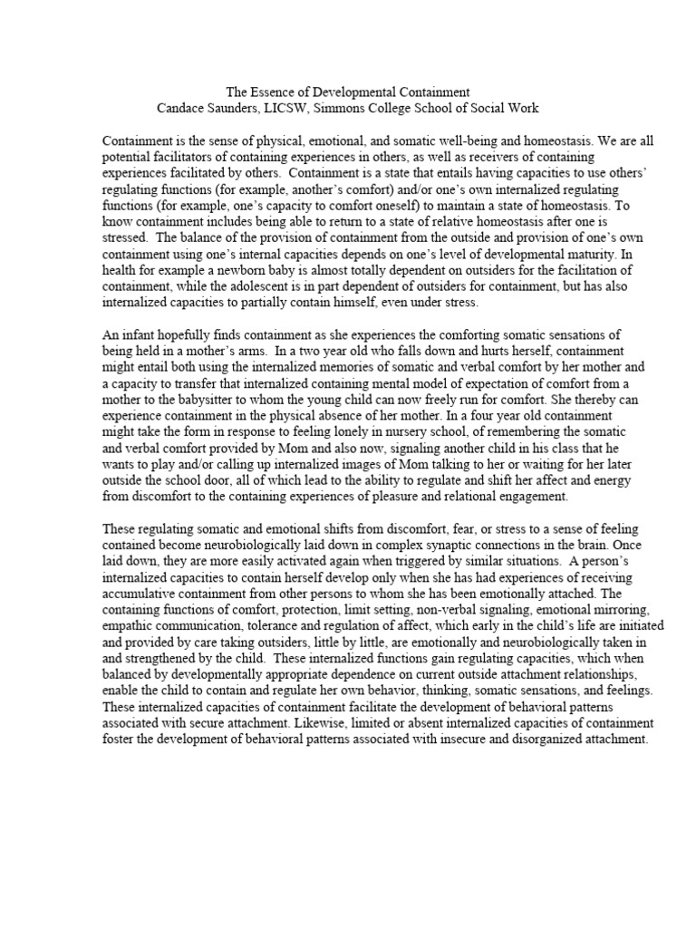 Guide to Developmental Containment | PDF | Attachment Theory ...