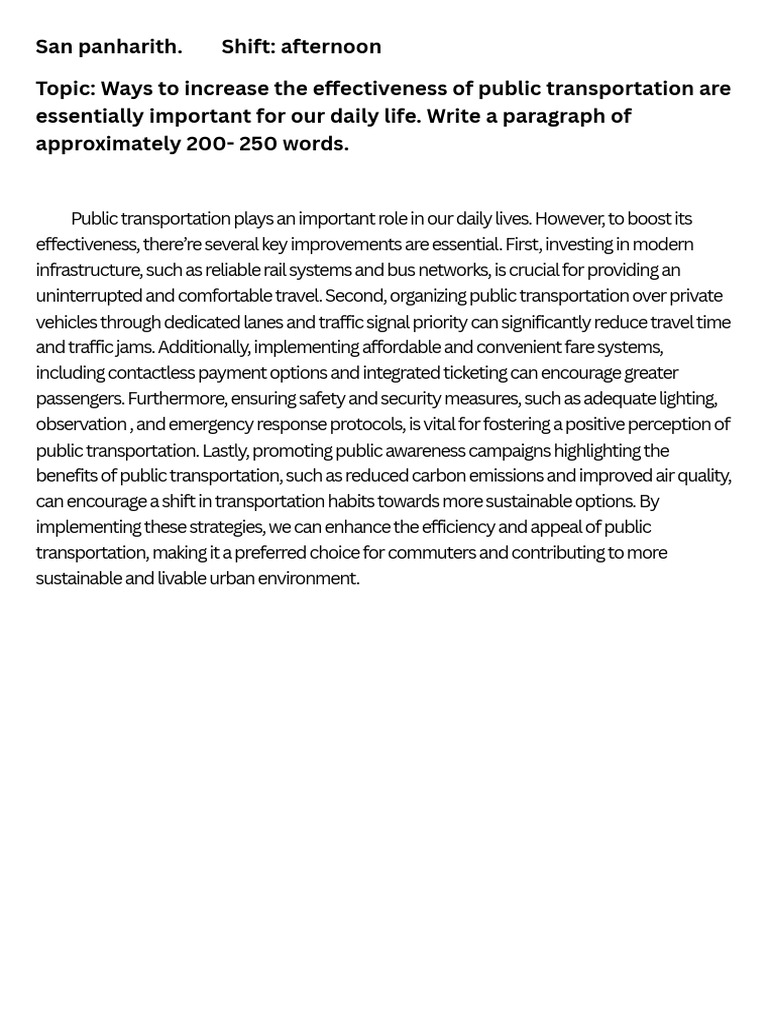 Topic Ways To Increase The Effectiveness of Public Transportation Are ...