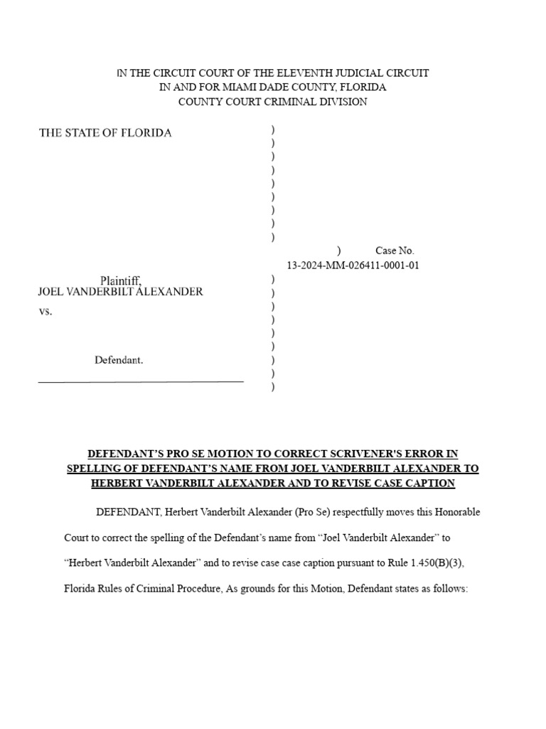 Motion to Correct Scrivener's Error | PDF | Pro Se Legal Representation ...