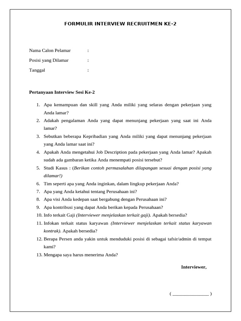 Formulir Interview Rekrutmen | PDF
