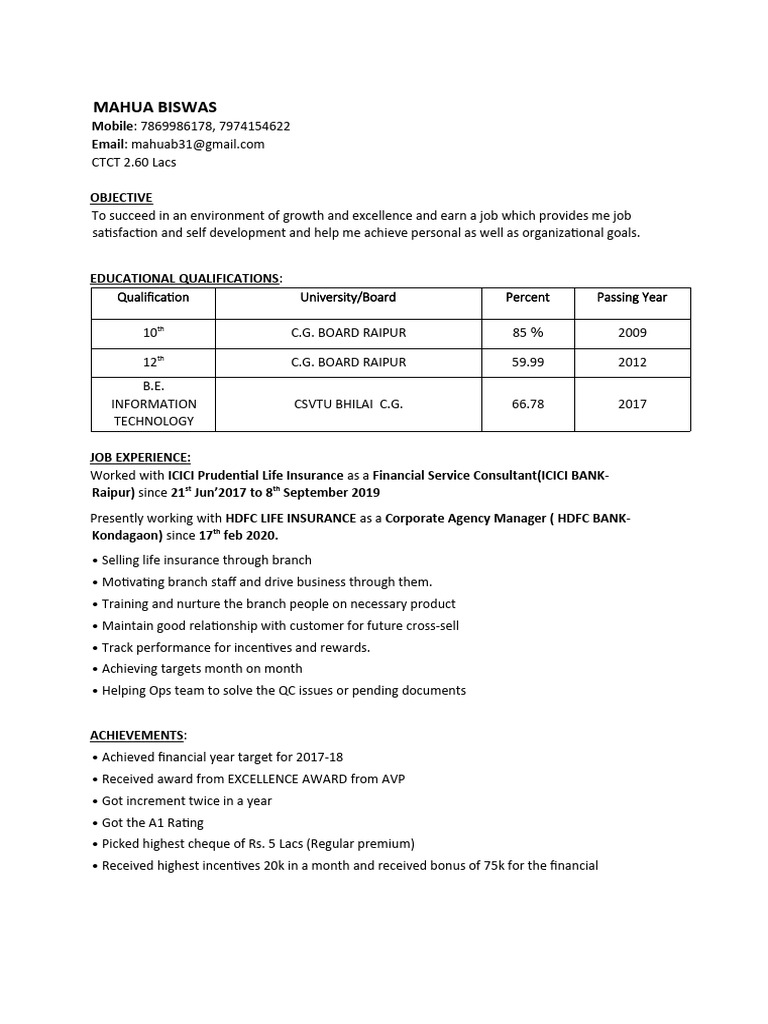 Mahua Biswas: Qualification University/Board Percent Passing Year | PDF