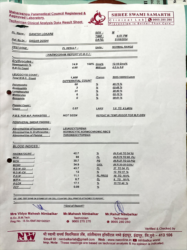 Blood Reports All | PDF