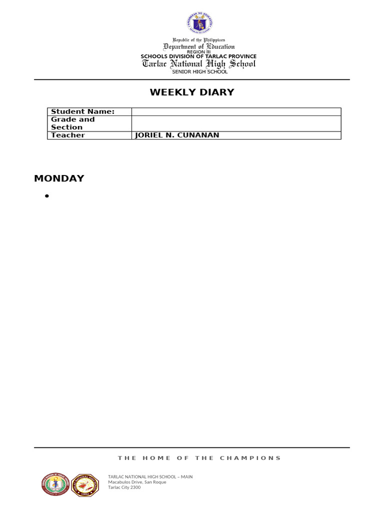 Weekly Diary | PDF
