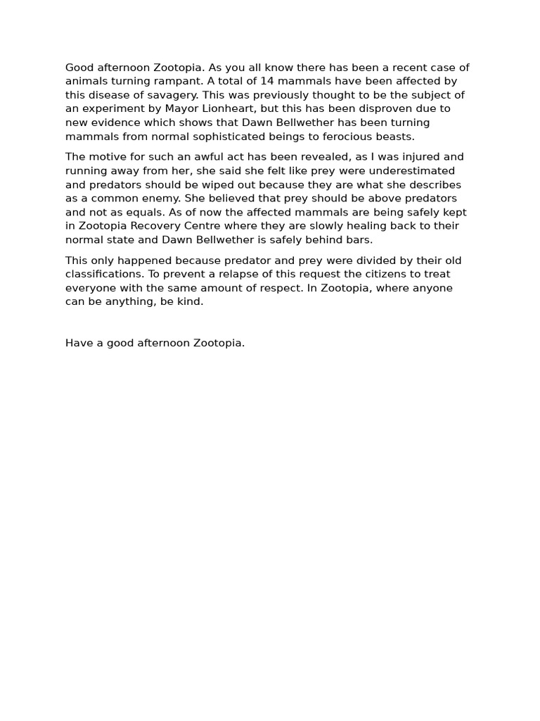 Zootopia's Call for Unity | PDF