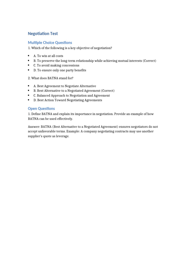 Negotiation Test Document | PDF
