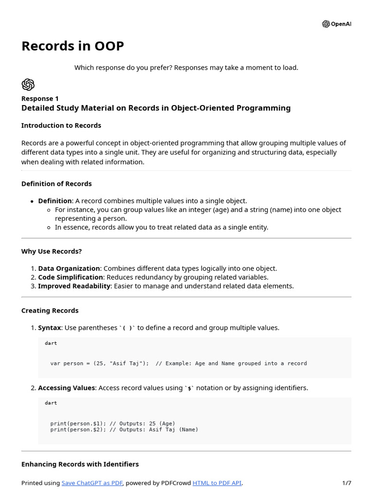 Records in OOP | PDF | Object Oriented Programming | Class (Computer Programming)