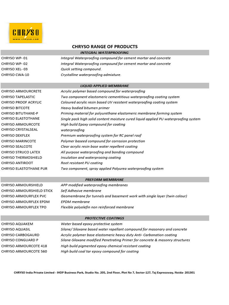 CHRYSO Waterproofing Solutions Overview | PDF | Epoxy | Concrete