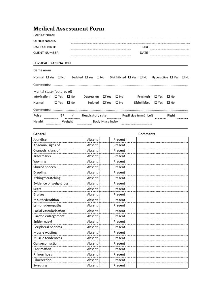10-Annex 2 Medical Assessment Form | PDF | Concussion | Balance (Ability)