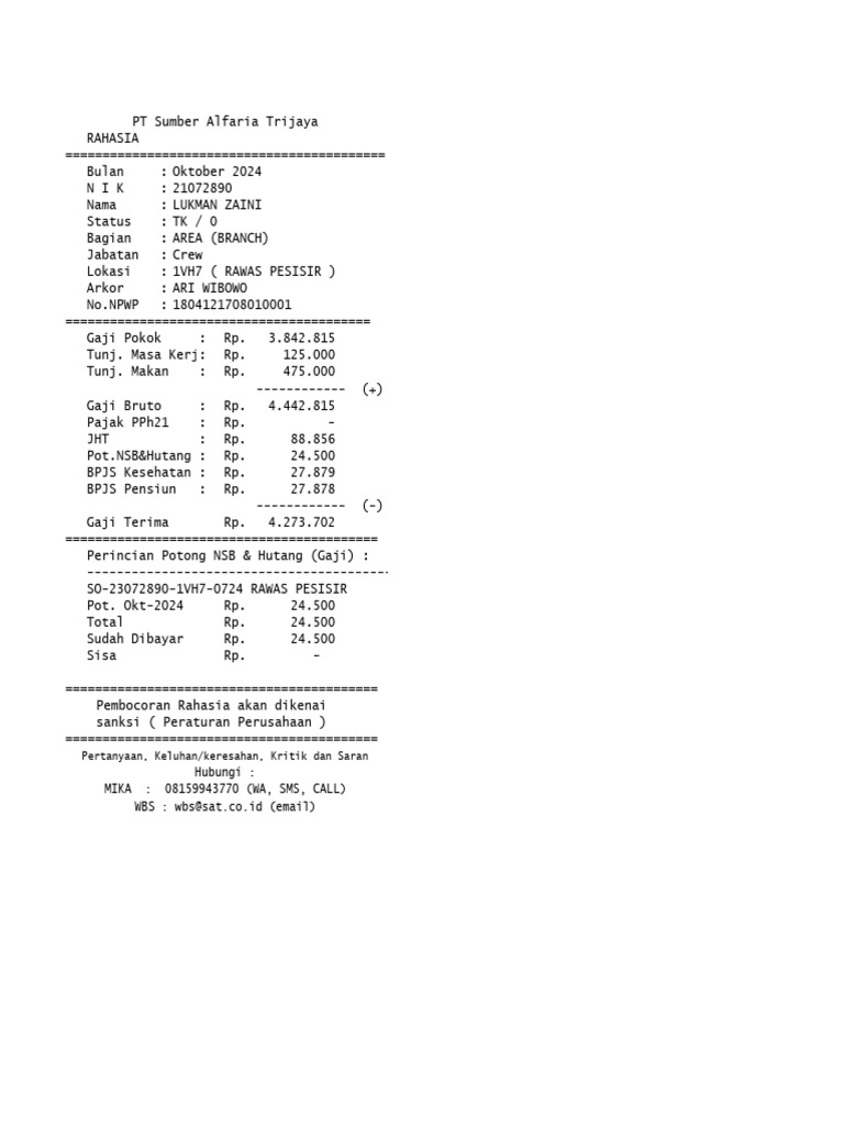 Slip Gaji Lukman' | PDF