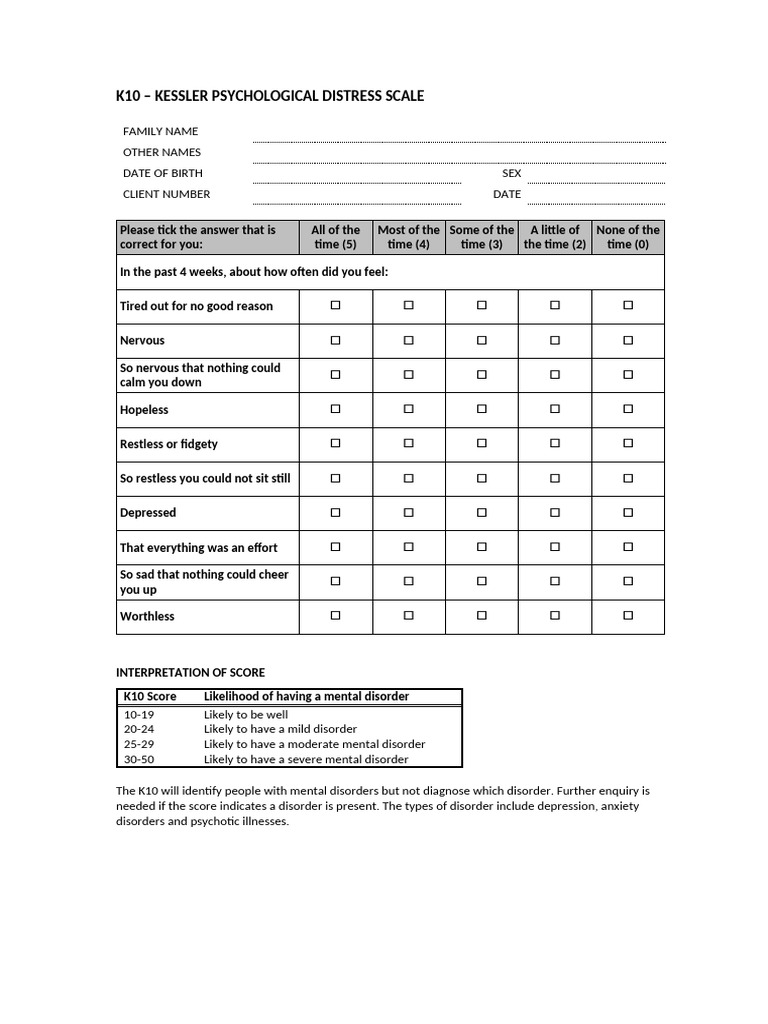 11-Annex 3_ Kessler K10 | PDF