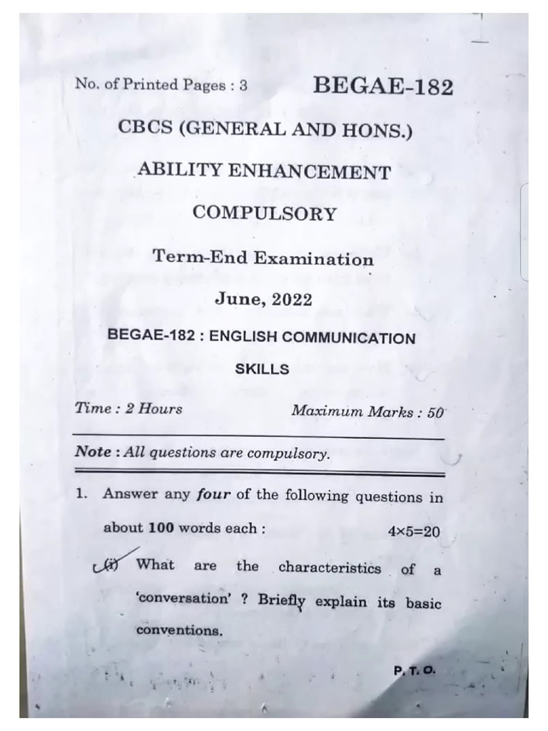 BEGAE 182- Question Paper-JUNE 2022 | PDF