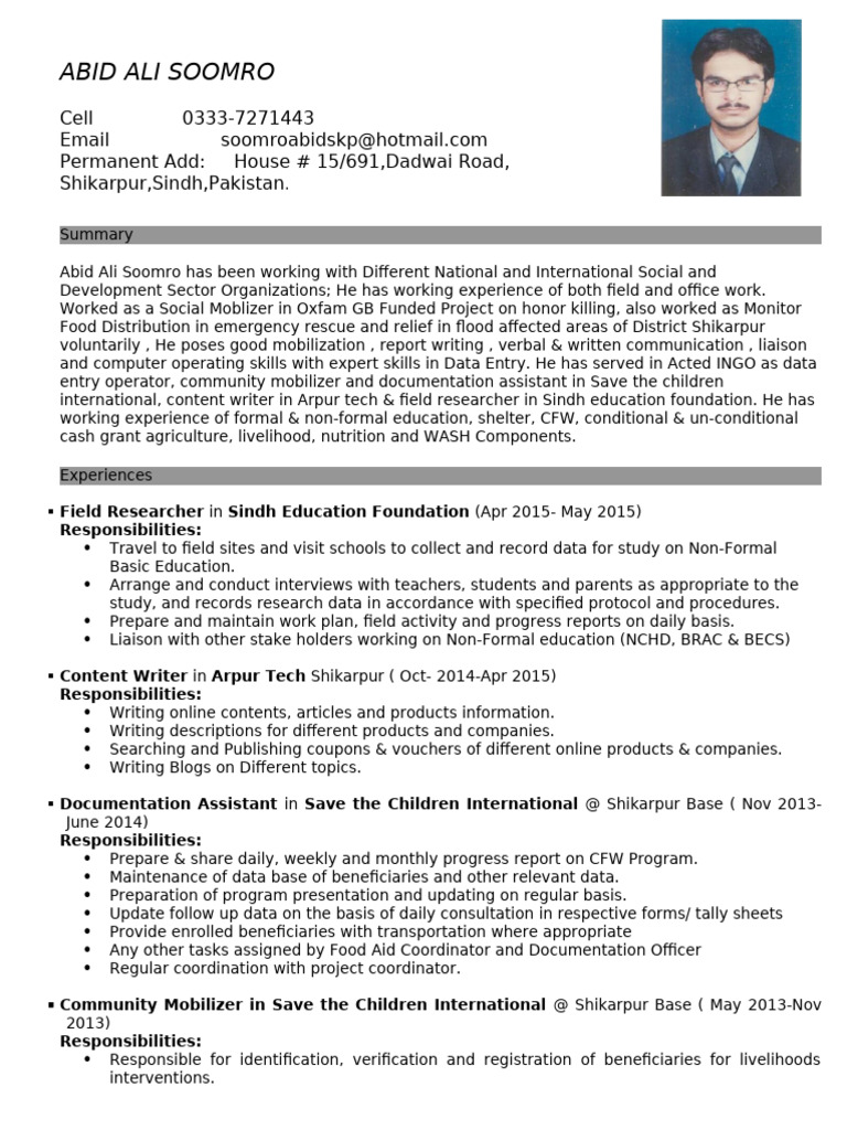 Abid Ali Soomro c.v 2015 | PDF | Databases