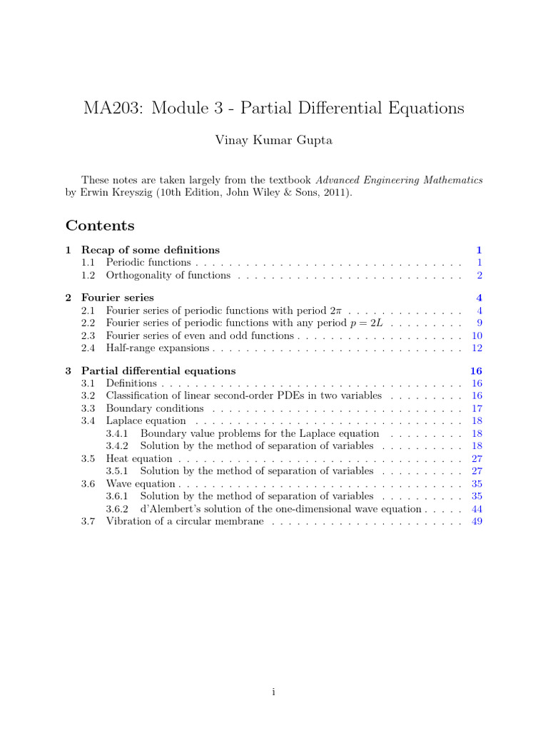 IIT Indore, MA203: Module 3 - Partial Differential Equations, Vinay Kumar Gupta | PDF | Partial ...