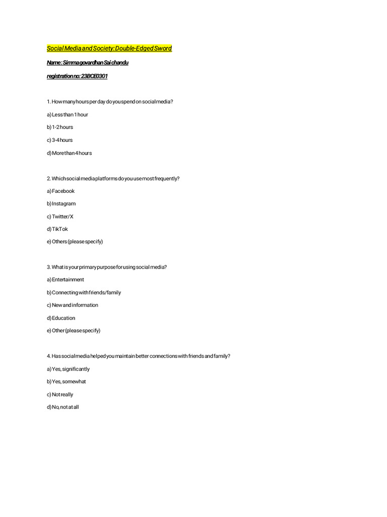 Social Media Usage Survey Questions | PDF