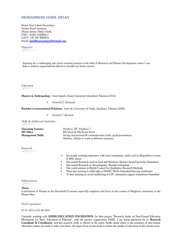 Mohammad jamil Ihsan cv (3)(1)(1) | PDF | Early Childhood Education | Employment