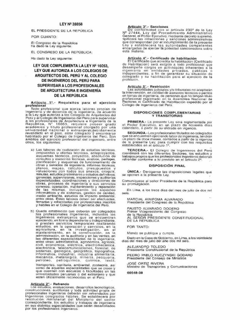 Ley 28858 - Colegiados CIP CAP | PDF