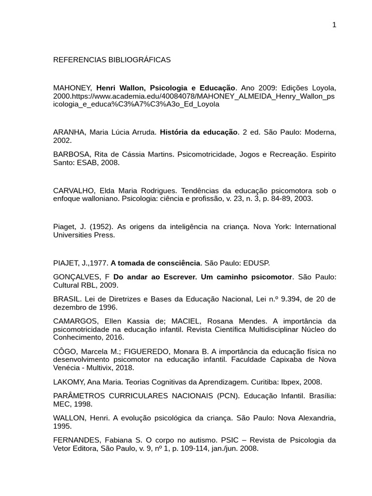 REFERENCIAS BIBLIOGRÁFICAS Andreia | PDF | Pedagogia | Pré-escola