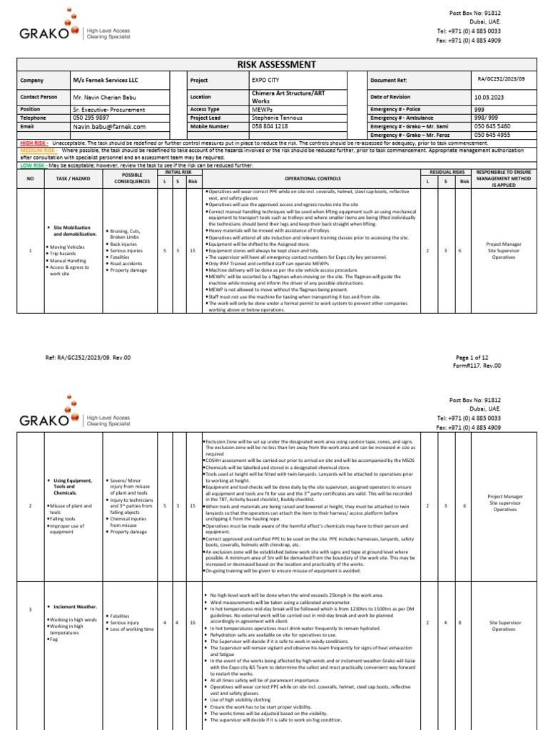 Expo City Risk Assessment Guide | PDF | Shift Work | Safety