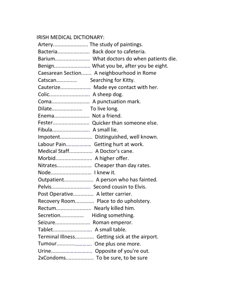 Irish Medical Dictionary | PDF