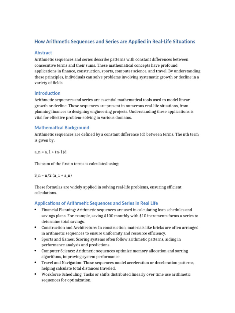 Real-Life Applications of Arithmetic Sequences | PDF | Arithmetic ...