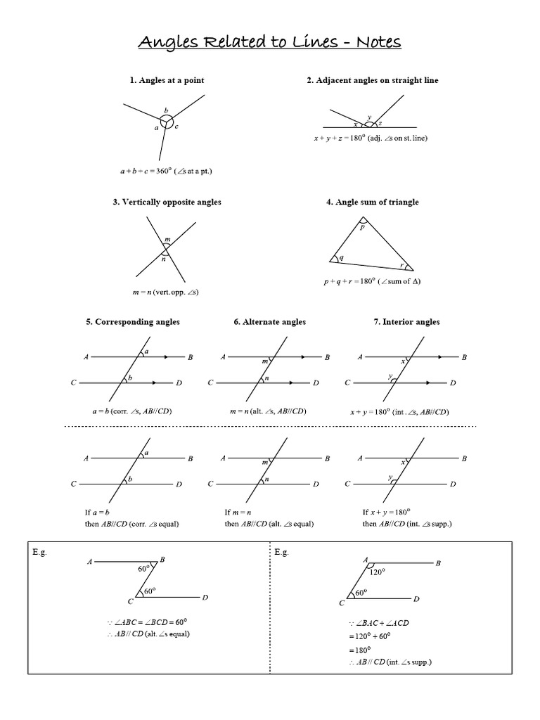 Angles Related To Lines Notes Pdf