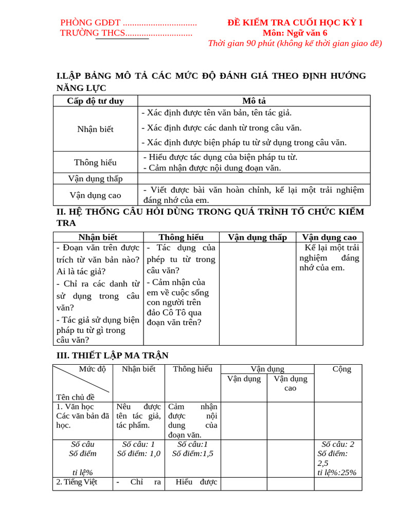 De Thi Hoc Ki 1 Van 6 KNTT de 1 | PDF