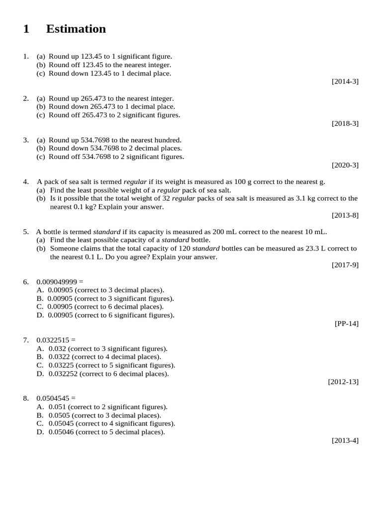 Ch.1 Estimation | PDF | Significant Figures | Mathematics