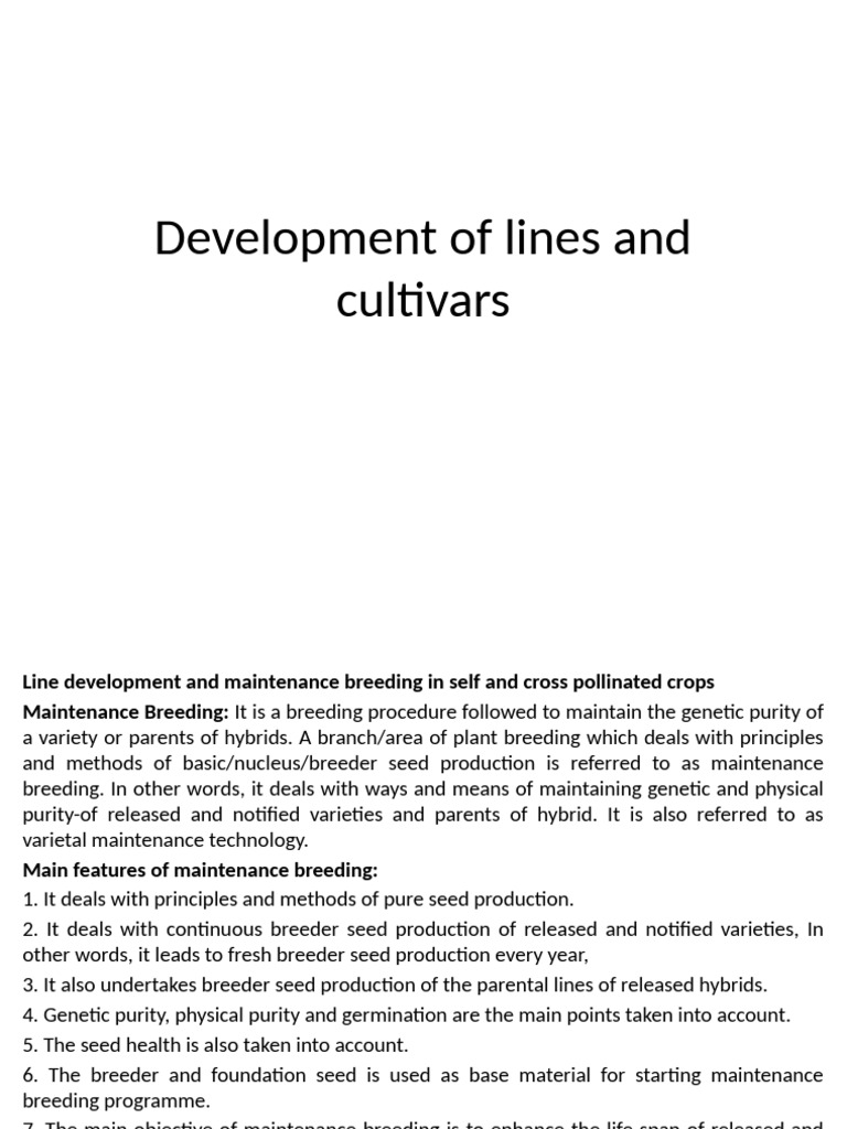 Development of Lines and Cultivars | PDF