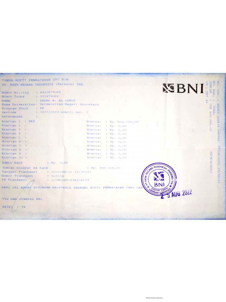 Bukti Pembayaran KKN | PDF