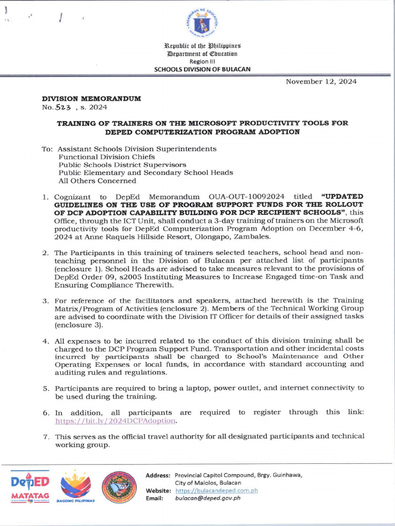Division Memorandum No 523 S 2024 | PDF