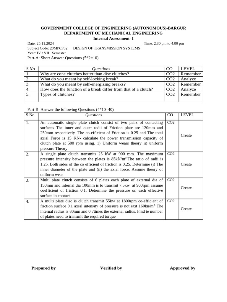 Dts Unit II Assessment | PDF | Clutch | Friction