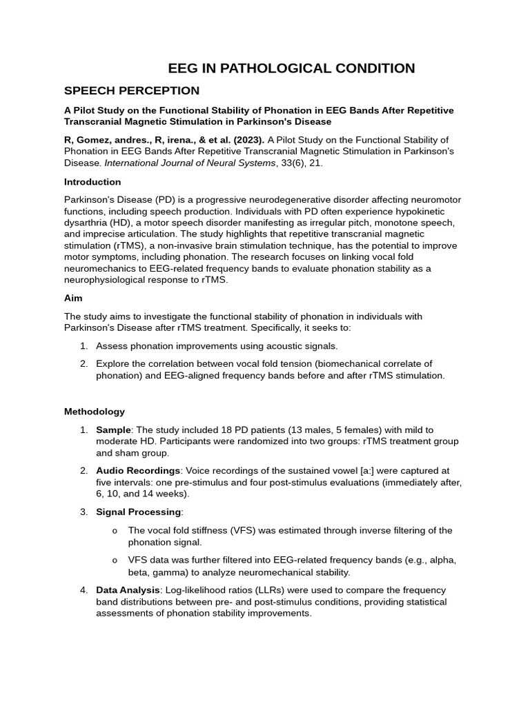 Eeg in Pathological Condition | PDF | Speech | Attention