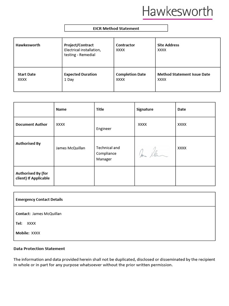 EICR Method Statement | PDF | First Aid | Personal Protective Equipment