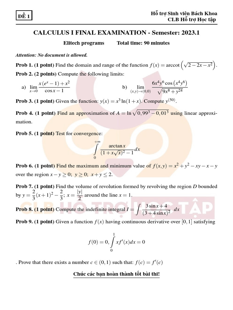 Đề CTTT - Thi thử GT1 CK 2023.1 - CLB HTHT | PDF