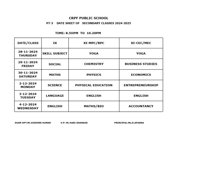 Class 9 And 11 Pt 3 Time Table 2024 2025 Pdf