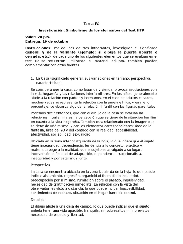 TAREA IV INVESTIGACION HTP C | PDF | Teoría de apego | Sicología