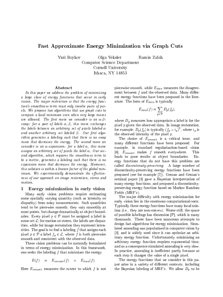 Fast Approximate Energy Minimization Via Graph Cuts-Boykov1999 | PDF | Vertex (Graph Theory ...