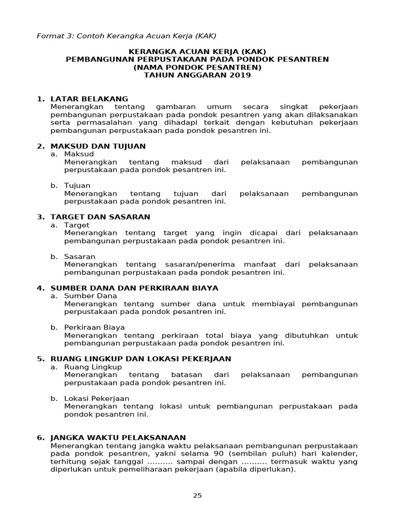 3. Format 3 - Contoh Kerangka Acuan Kerja (KAK) Perpustakaan | PDF