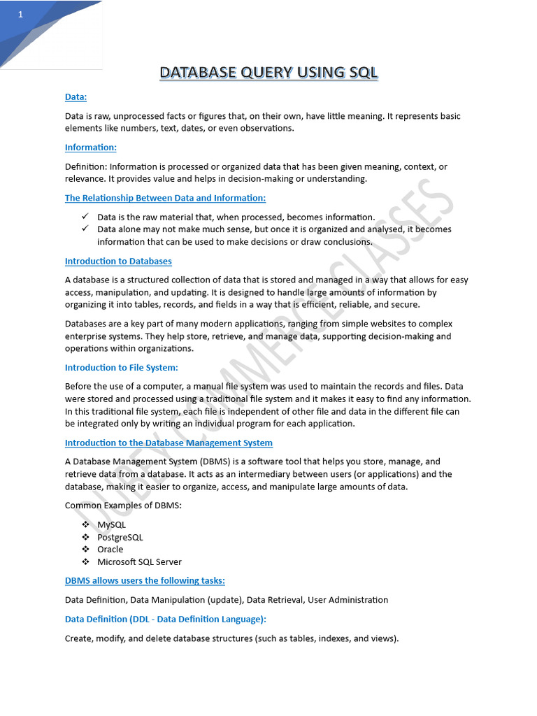 Introduction to Databases and DBMS | PDF | Databases | Sql