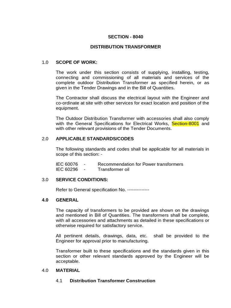 Outdoor Distribution Transformer Specs | PDF | Transformer ...