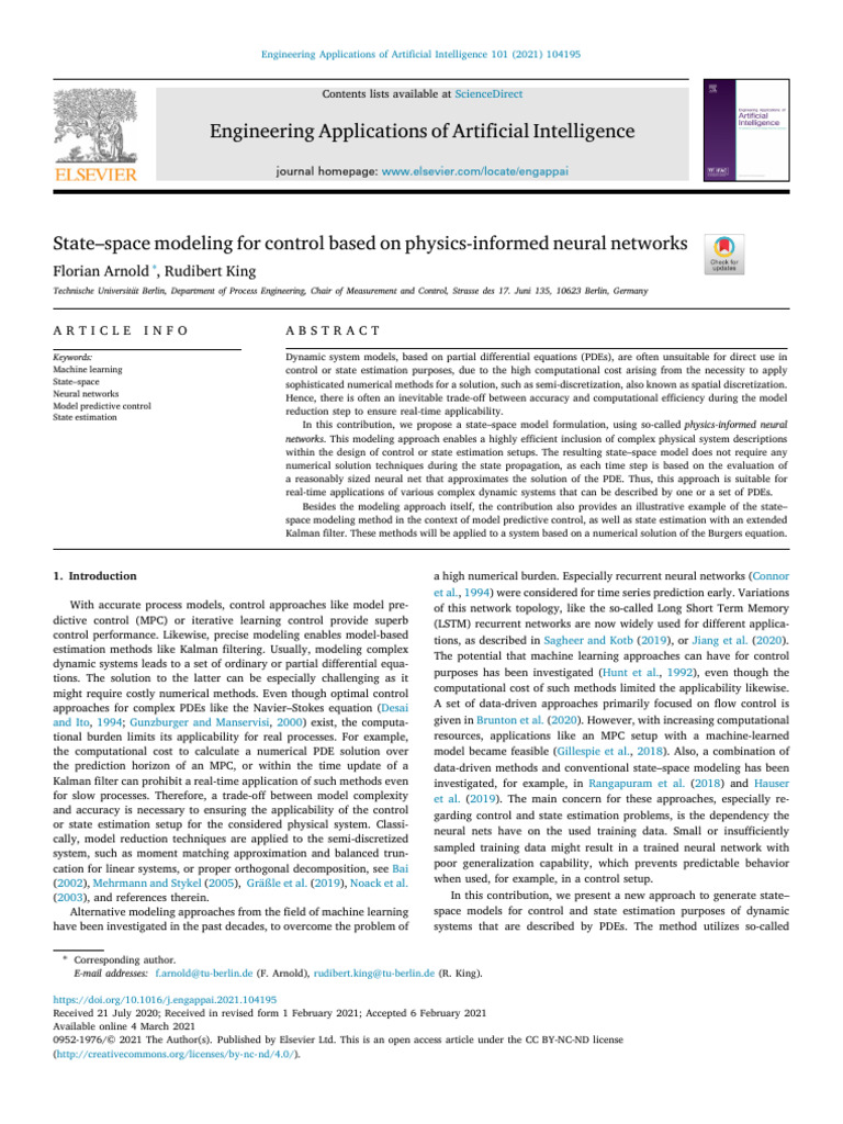 State-Space Modeling For Control Based On Physics-Informed Neural Networks | PDF | Partial ...