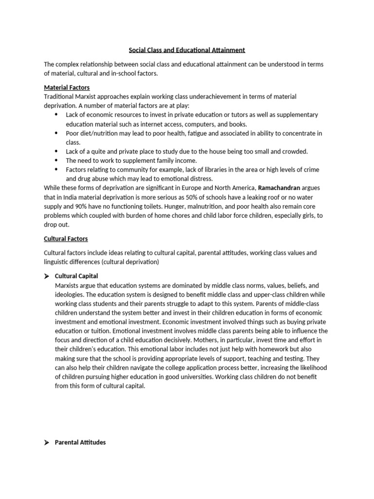 Social Class and Educational Attainment | PDF | Poverty | Poverty ...