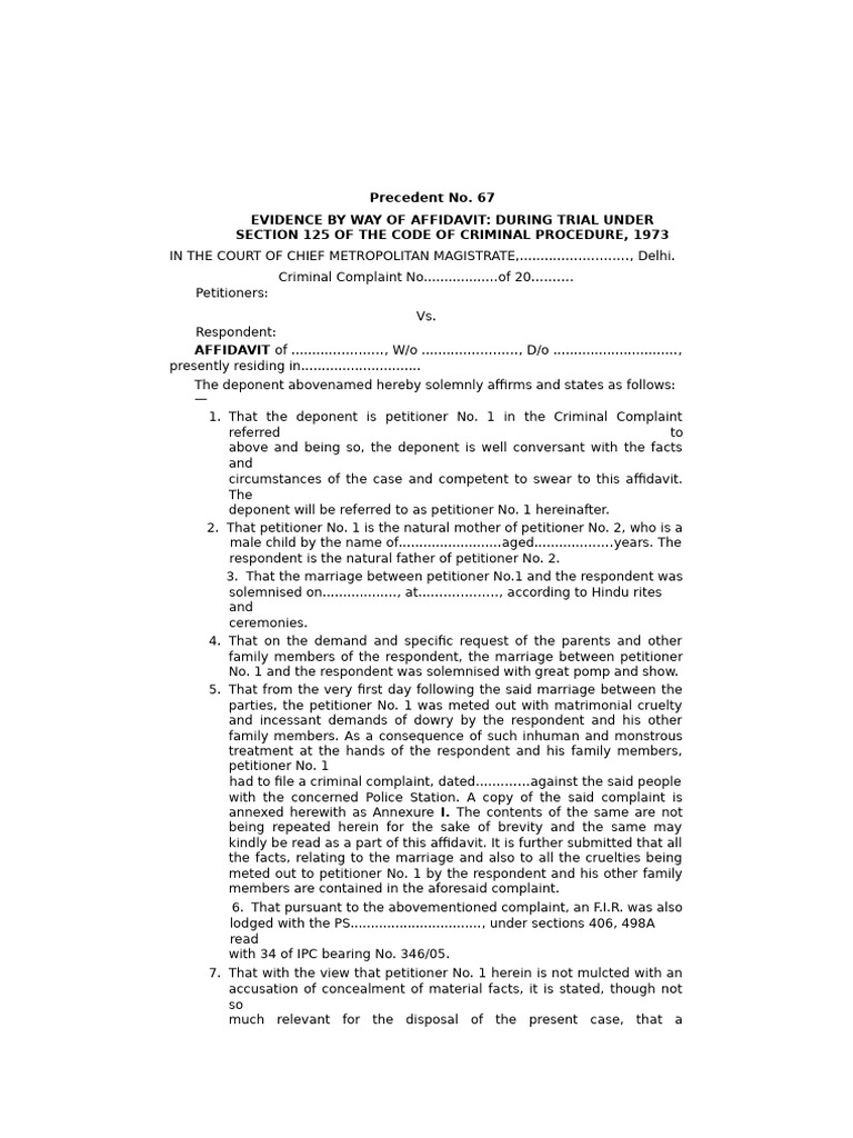 Evidence by Way of Affidavit - During Trial Under Section 125 of The ...