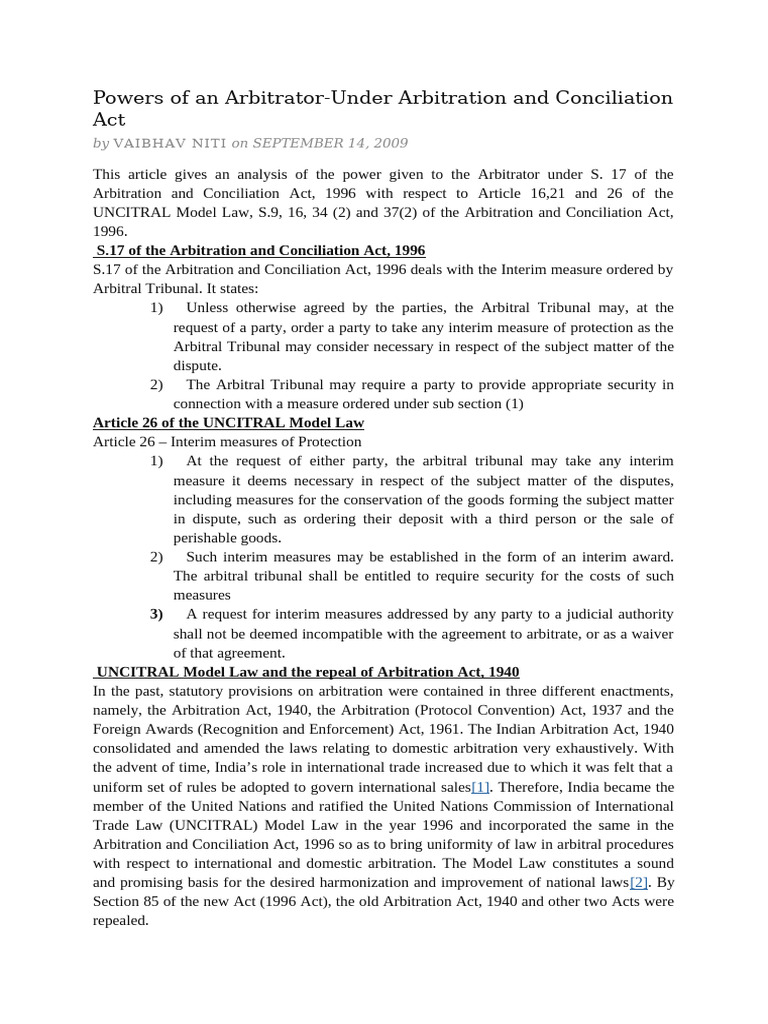 Arbitrator Powers in Arbitration Act | PDF | Arbitration | Arbitral ...